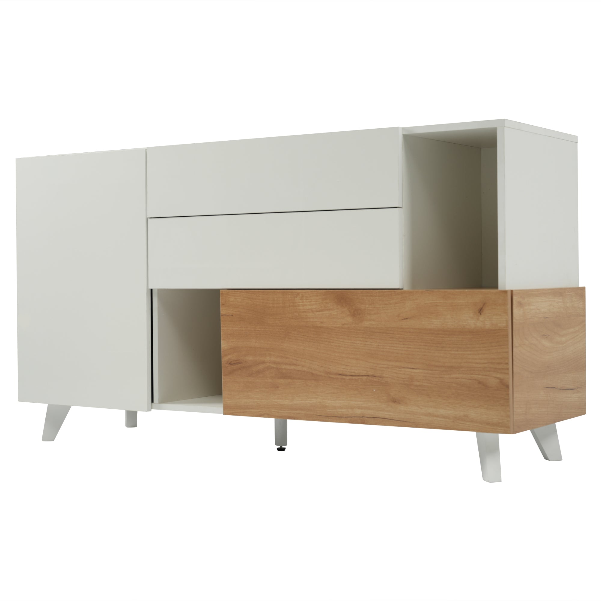 Buffet blanc brillant et effet bois 2 niches 2 tiroirs et 1 porte SHIE – Urban Meuble